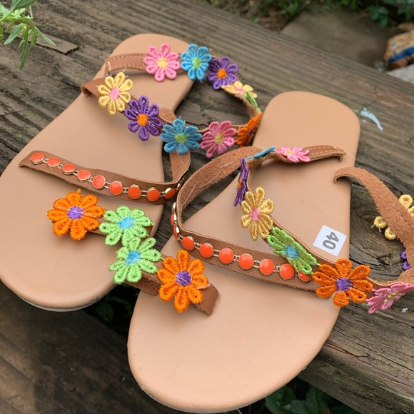 Shoes | Flat Flower Sandals | Poshmark